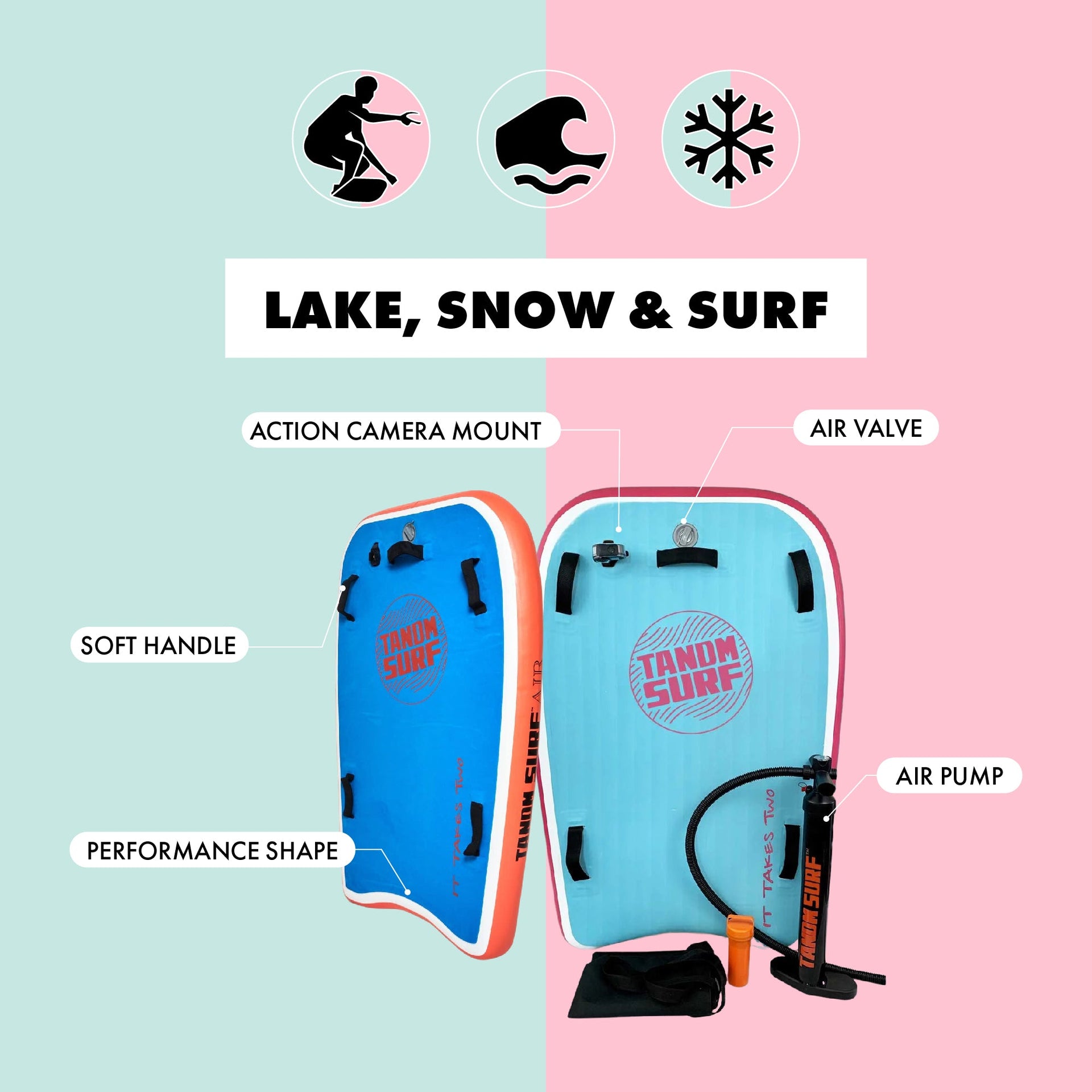 TANDM Surf - Shark Tank Approved Tandem Bodyboards & Pool Saddles